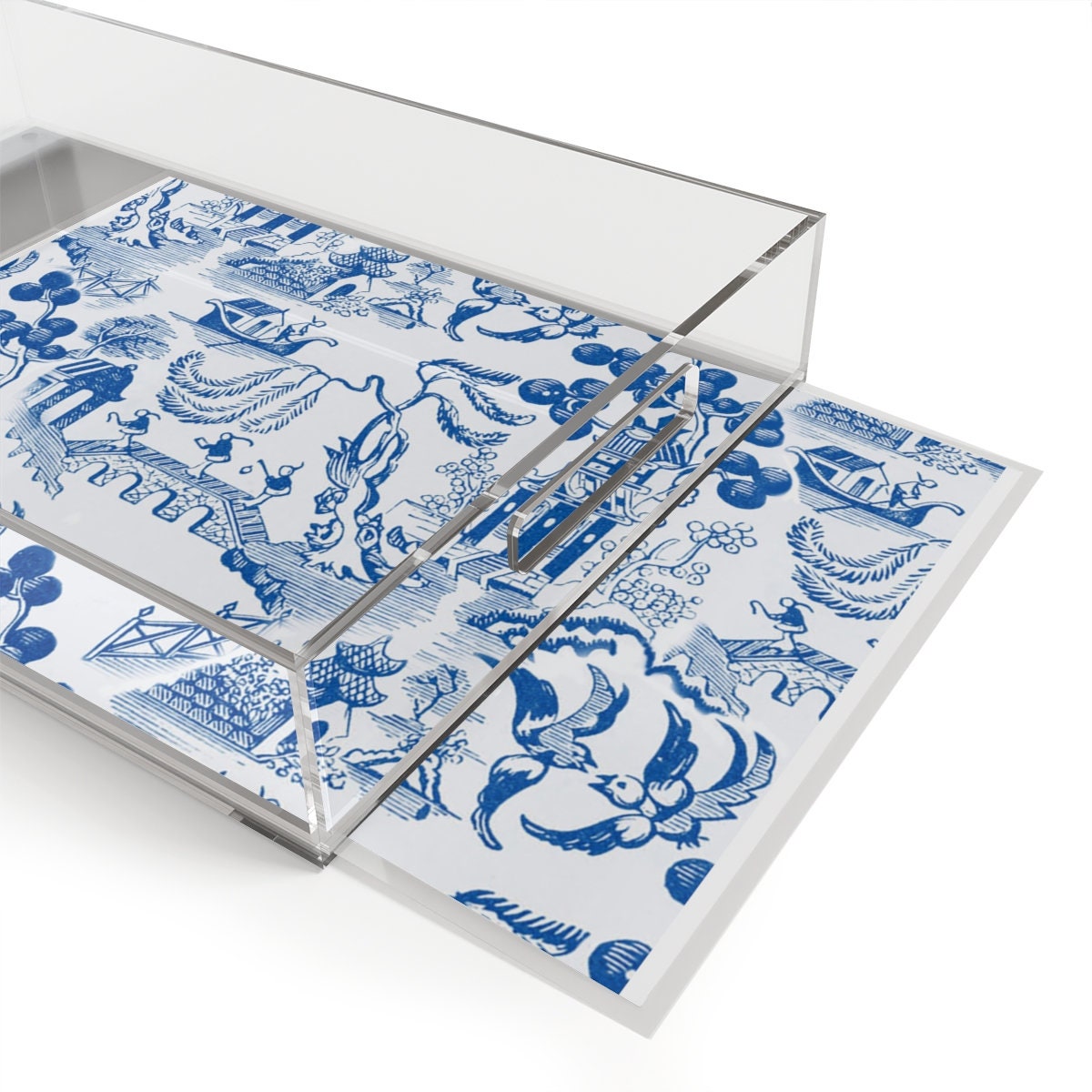 Blue Willow Chinoiserie Art Print Pattern Toile Pagoda Acrylic Serving ...
