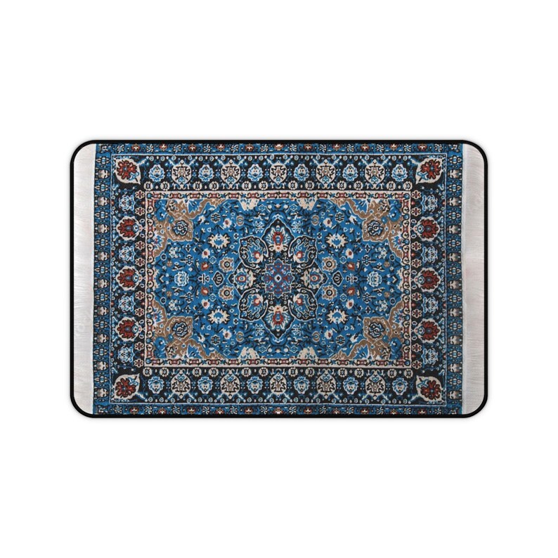 Persian Rug Pattern, Blue Floral Desk Mat, Distressed Unique Rug Design ...