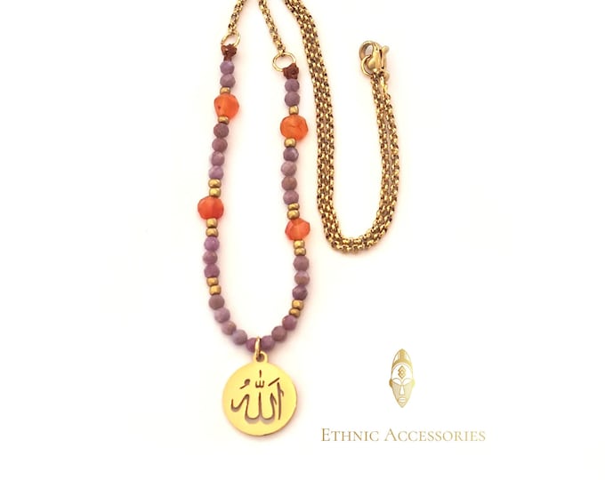 Allah Necklace, Khamsa Necklace, Carnelian Necklace, Lepidolite ...