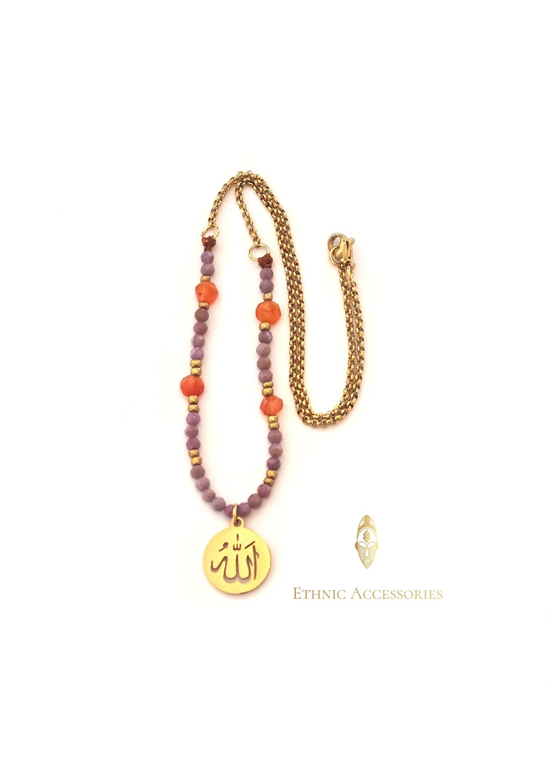 Allah Necklace, Khamsa Necklace, Carnelian Necklace, Lepidolite ...