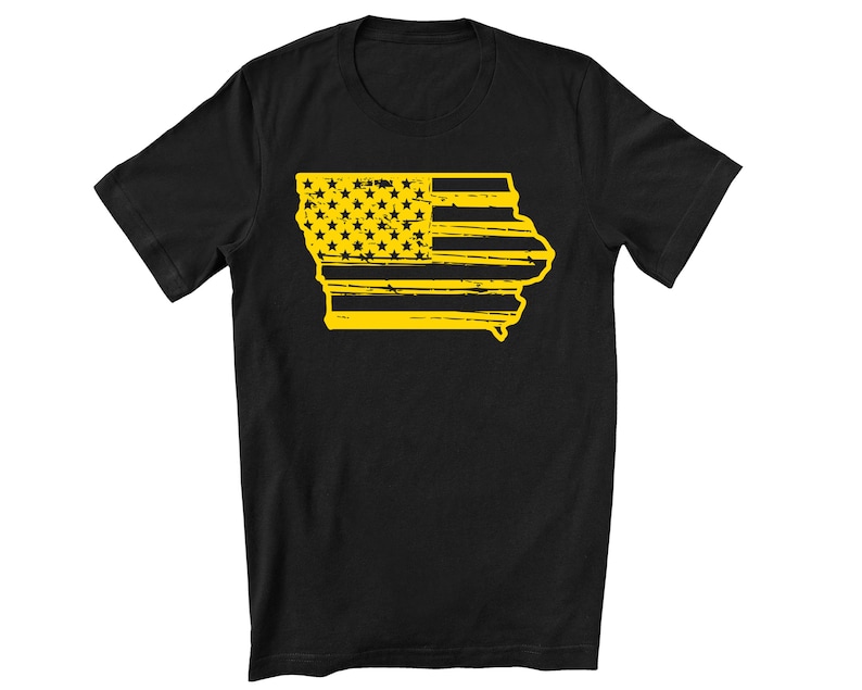 Iowa American Flag T-shirt Black | USA Midwest, Farmer, Black and Gold ...