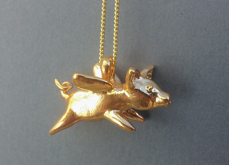24K Gold Plated Flying Pig With 18K Gold Curb Chain 18 - Etsy