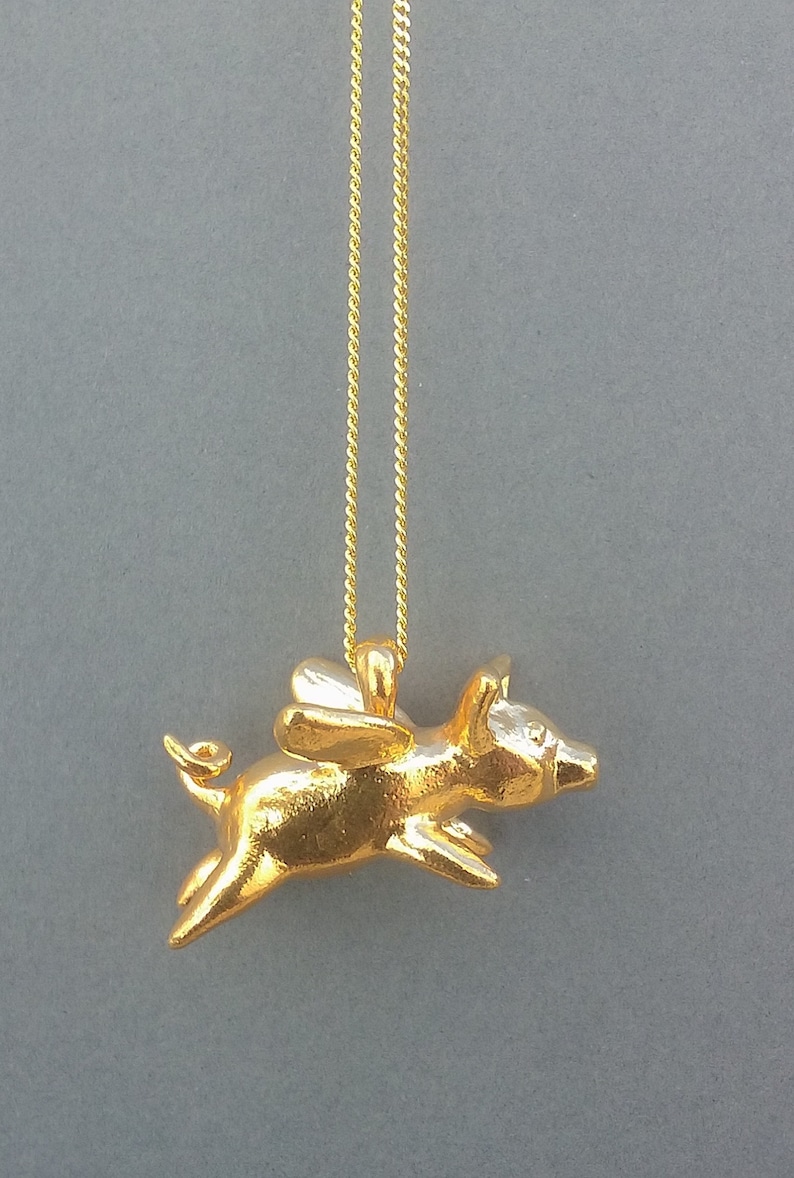 24K Gold Plated Flying Pig With 18K Gold Curb Chain 18 - Etsy