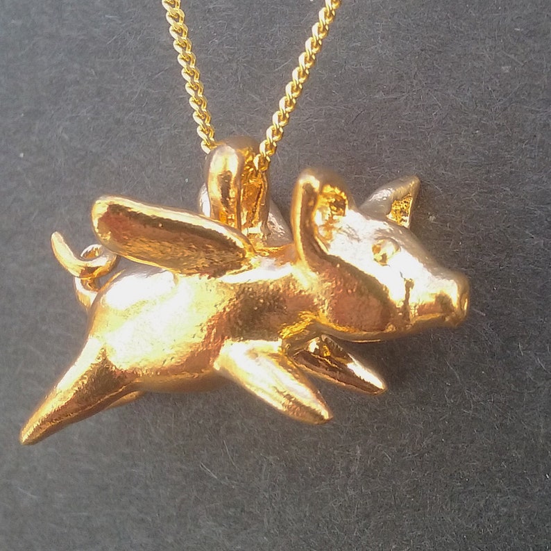 24K Gold Plated Flying Pig With 18K Gold Curb Chain 18 - Etsy