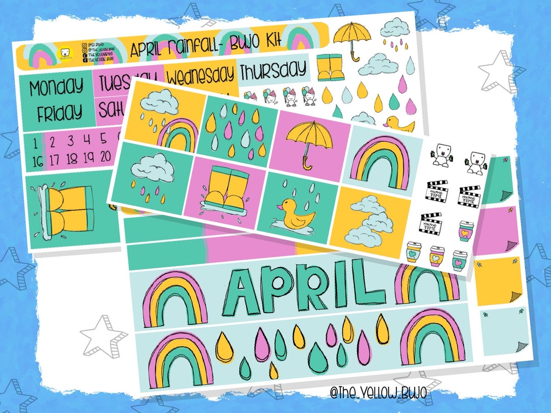 April Rainfall Monthly A5 Bullet Journal Kit, Planner Stickers Cute ...