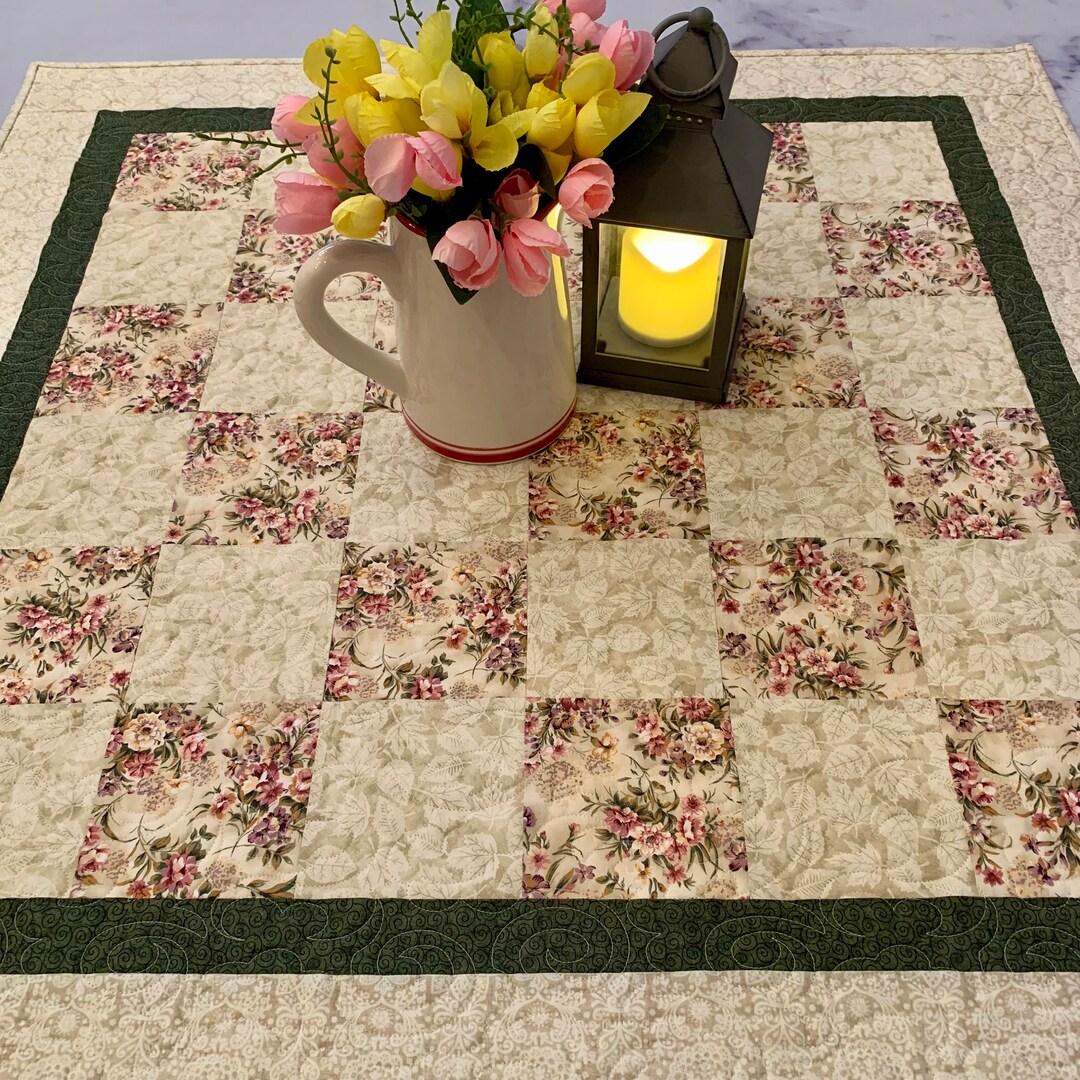 Handmade Cottage Patchwork Quilt, Lap or Table Quilt, Wall Hanging, Gift for Her, Wedding or ...