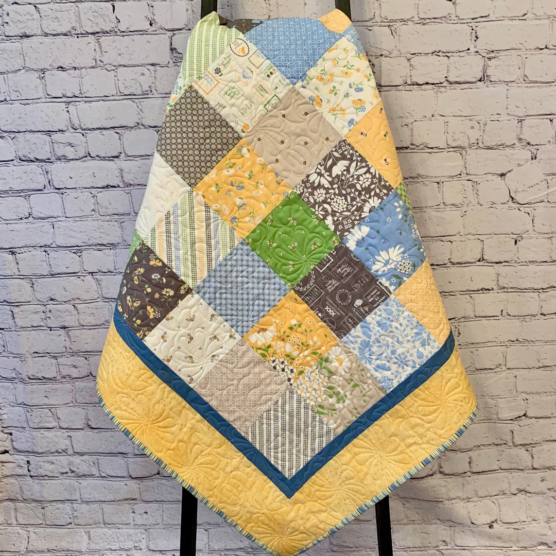 Handmade Quilt, Patchwork Quilt, Blue and Yellow Quilt, Lap Quilt ...