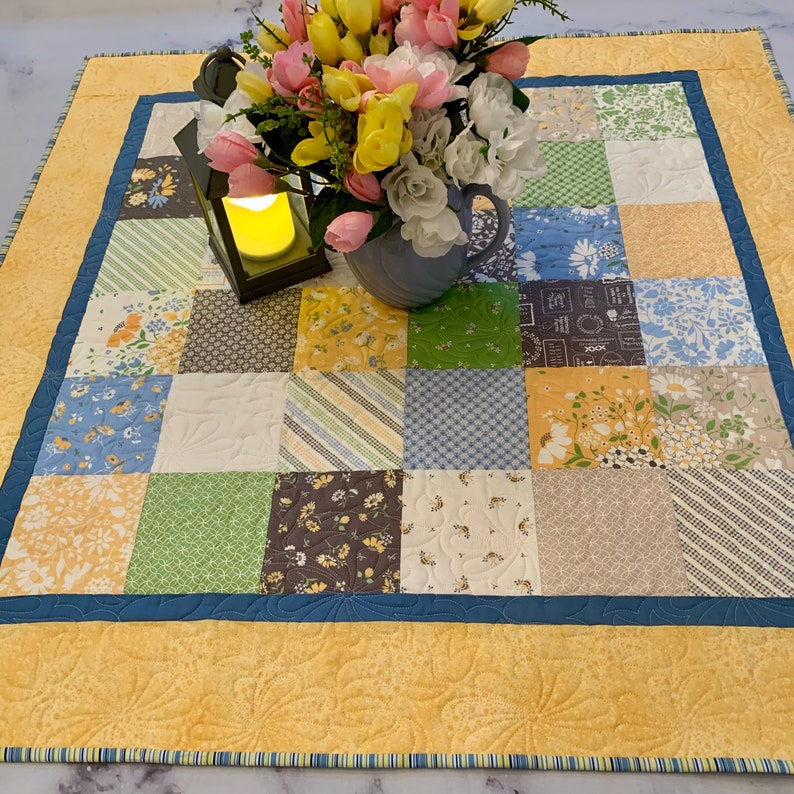 Handmade Quilt, Patchwork Quilt, Blue and Yellow Quilt, Lap Quilt ...