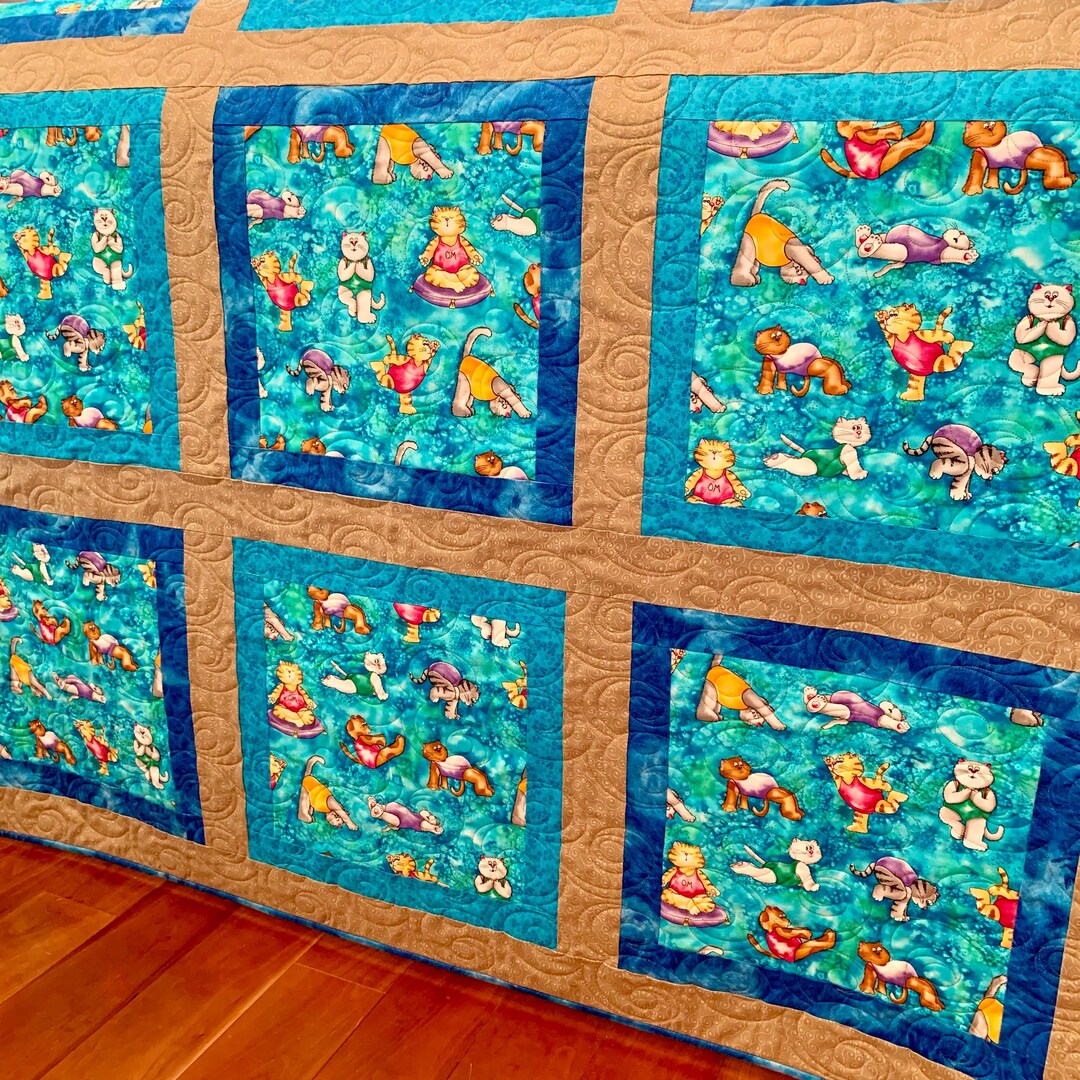Handmade Cats Doing Yoga Quilt: Beach Theme Throw Blanket - Etsy