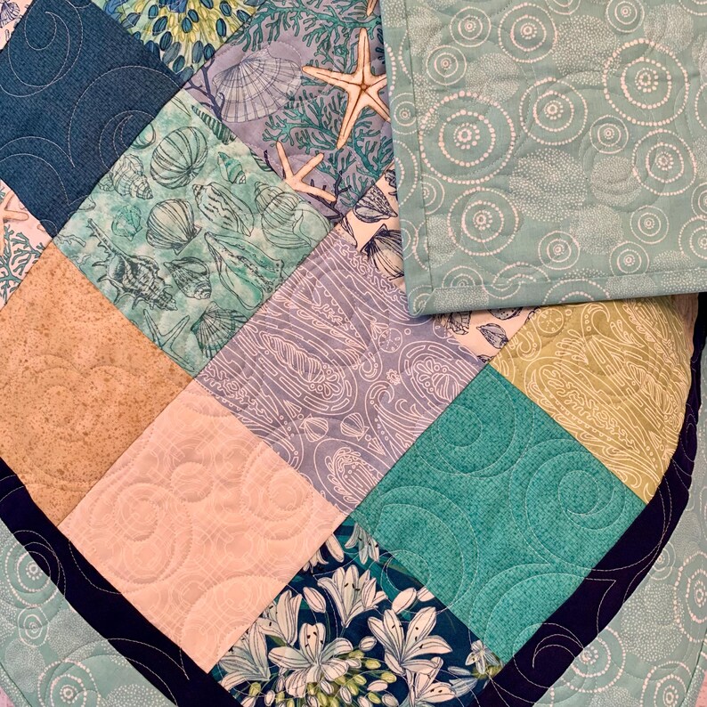 Handmade Patchwork Beach Quilt: Seashells & Starfish Coastal Decor - Etsy