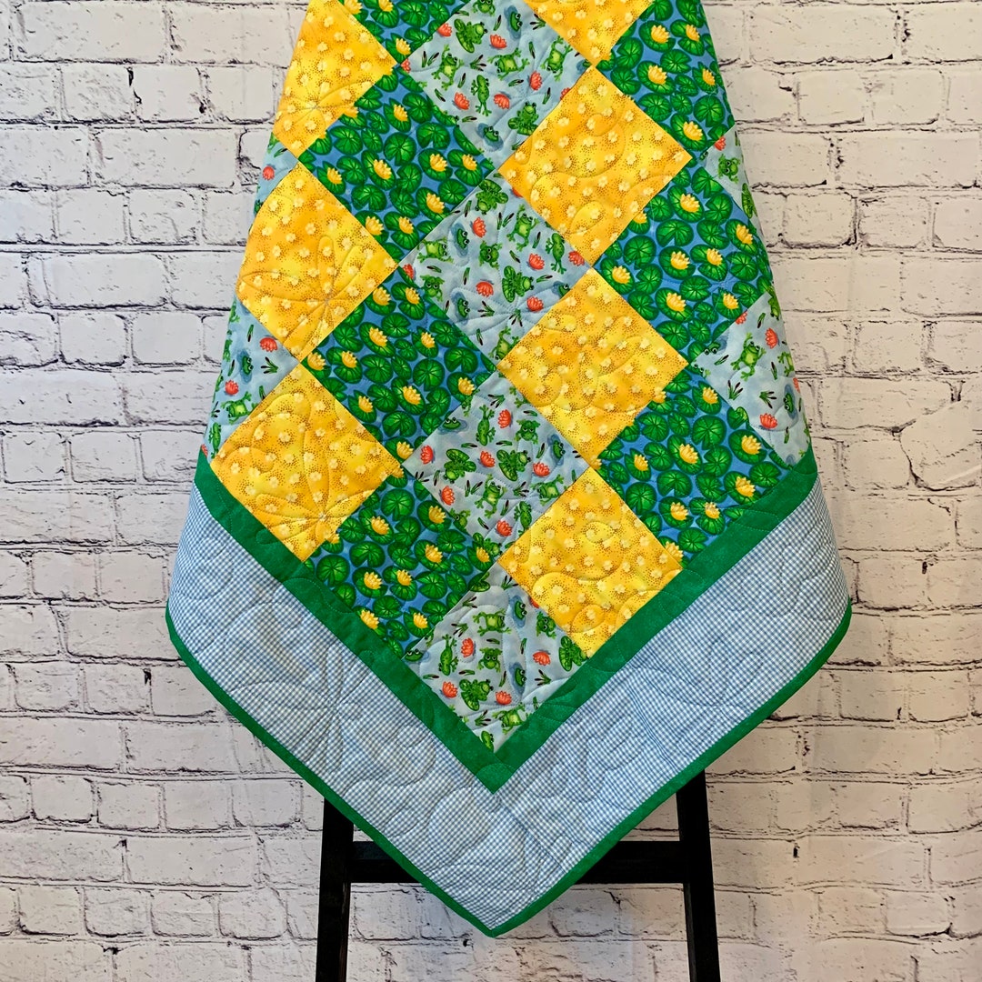 Handmade Baby Patchwork Quilt, Frogs and Lily Pads Baby Quilt, Crib ...