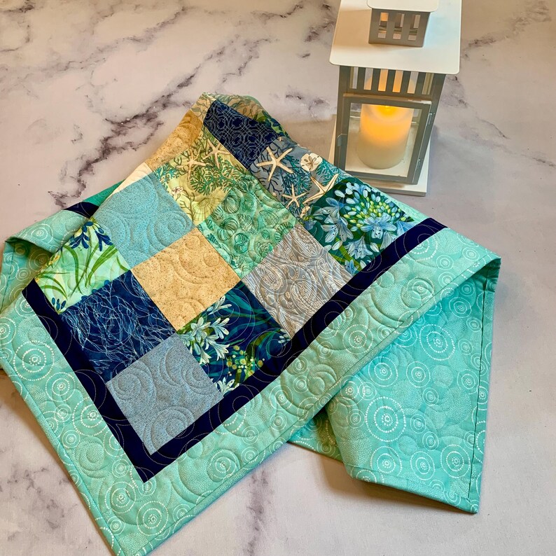 Handmade Patchwork Beach Quilt: Seashells & Starfish Coastal Decor - Etsy