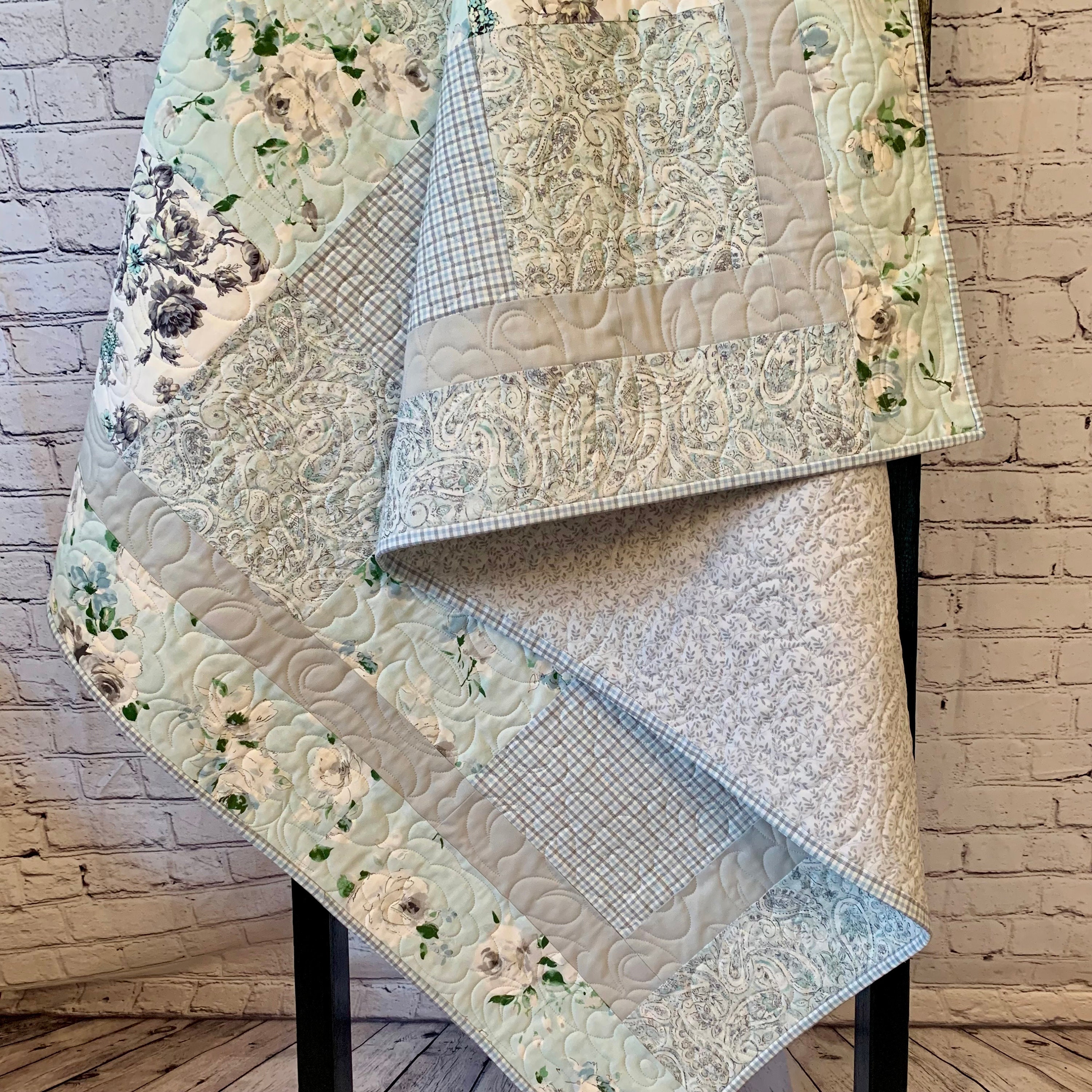 Handmade Country Cottage Quilt, Floral Patchwork Throw Blanket, Gift ...