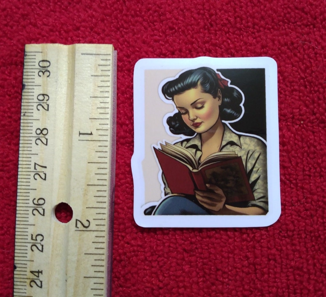 Anime Style Sticker Decal of 1940s Young Woman Girl Book Lover Reading ...