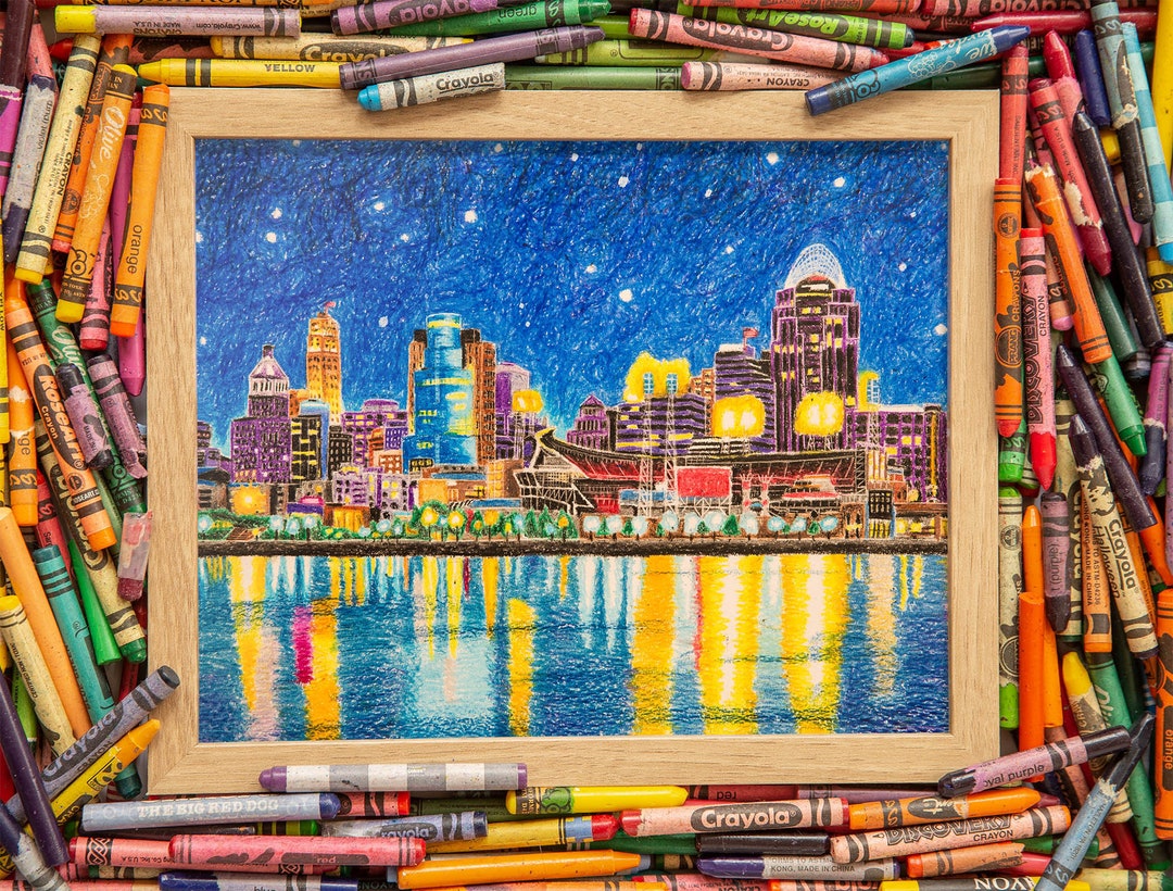 Cincinnati Skyline Crayon Art Print Cincinnati Ohio Colorful - Etsy
