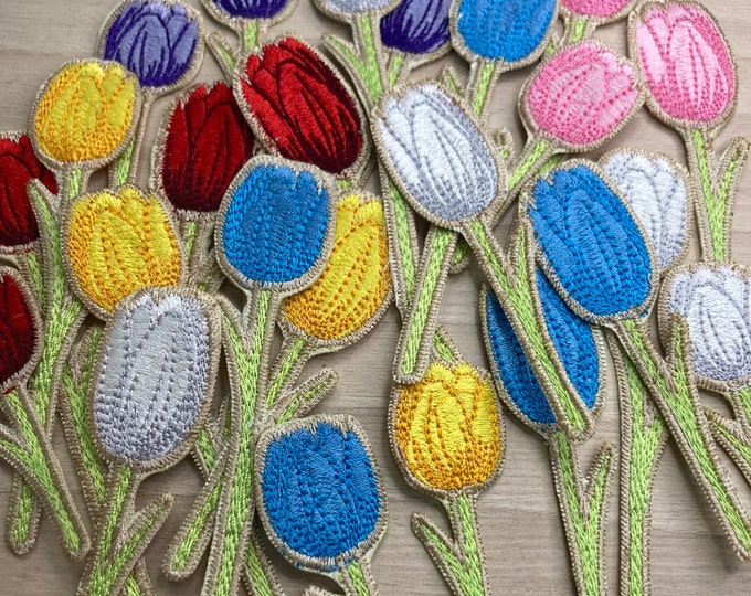 Set of 3 Pieces of Different Sizes, Embroidered Patch Tulips, Iron on ...
