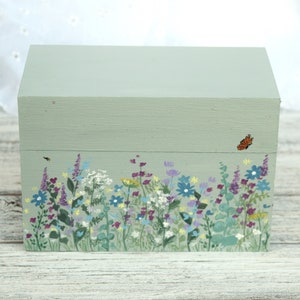 Personalized Wildflower Recipe Box, Fits 4x6 Cards, Hand Painted ...