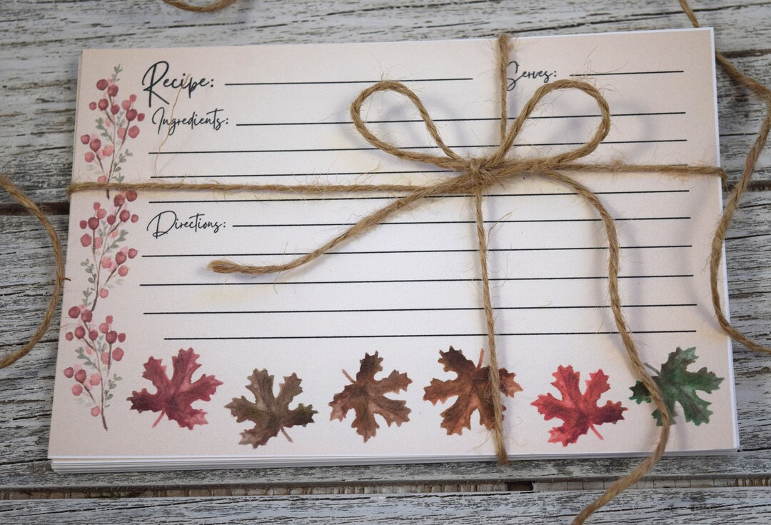 Autumn Themed Recipe Cards, Double Sided Thanksgiving Recipe, 4x6 ...