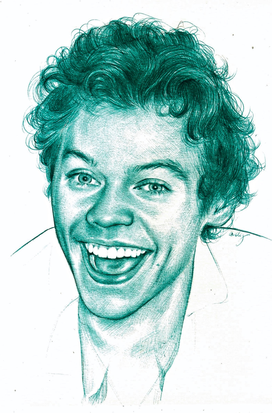 Harry Styles Green Pen ORIGINAL Drawing - Etsy