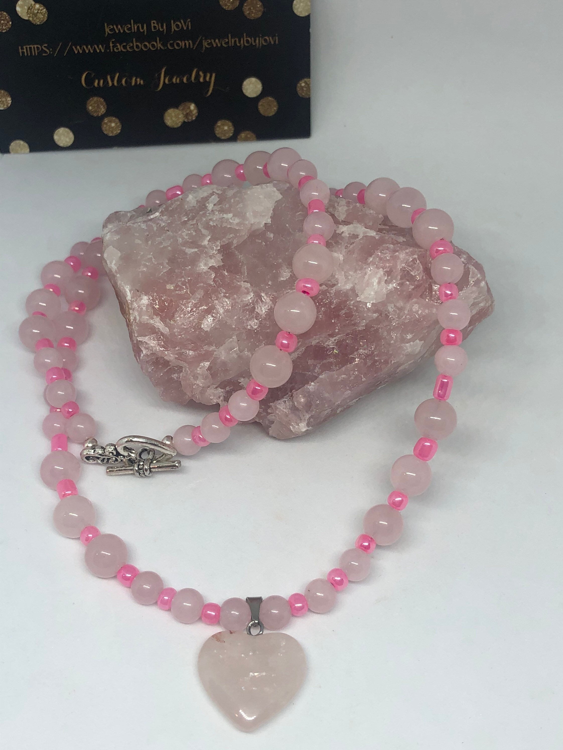 Collar de cuarzo rosa collar de corazón joyería de corazón - Etsy España