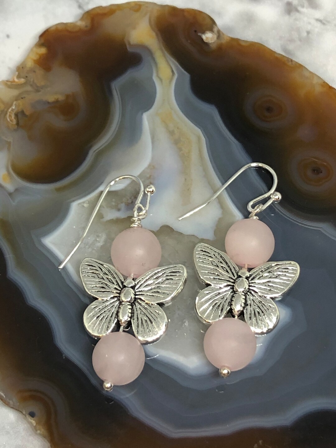 Rose Quartz Earrings, Butterfly Earrings, Butterfly Jewelry, Rose ...