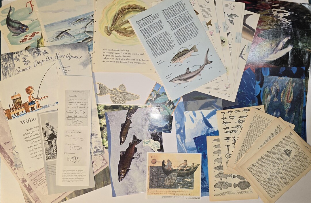 Vintage Fishing and Fish Ephemera Bundle 40+ Pieces for Art Journal ...