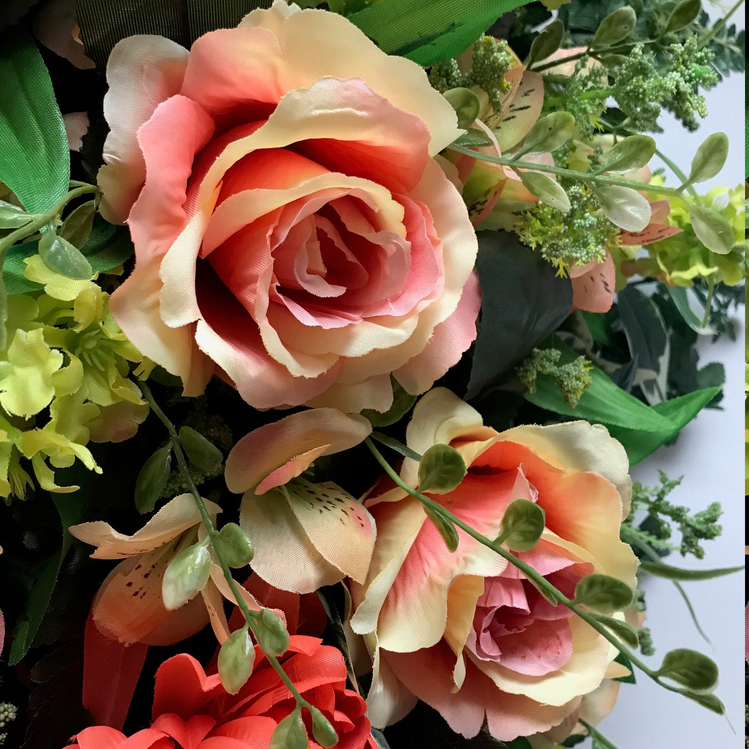 Spring Cemetery Spray With Metal Stand Included Peach Silk - Etsy