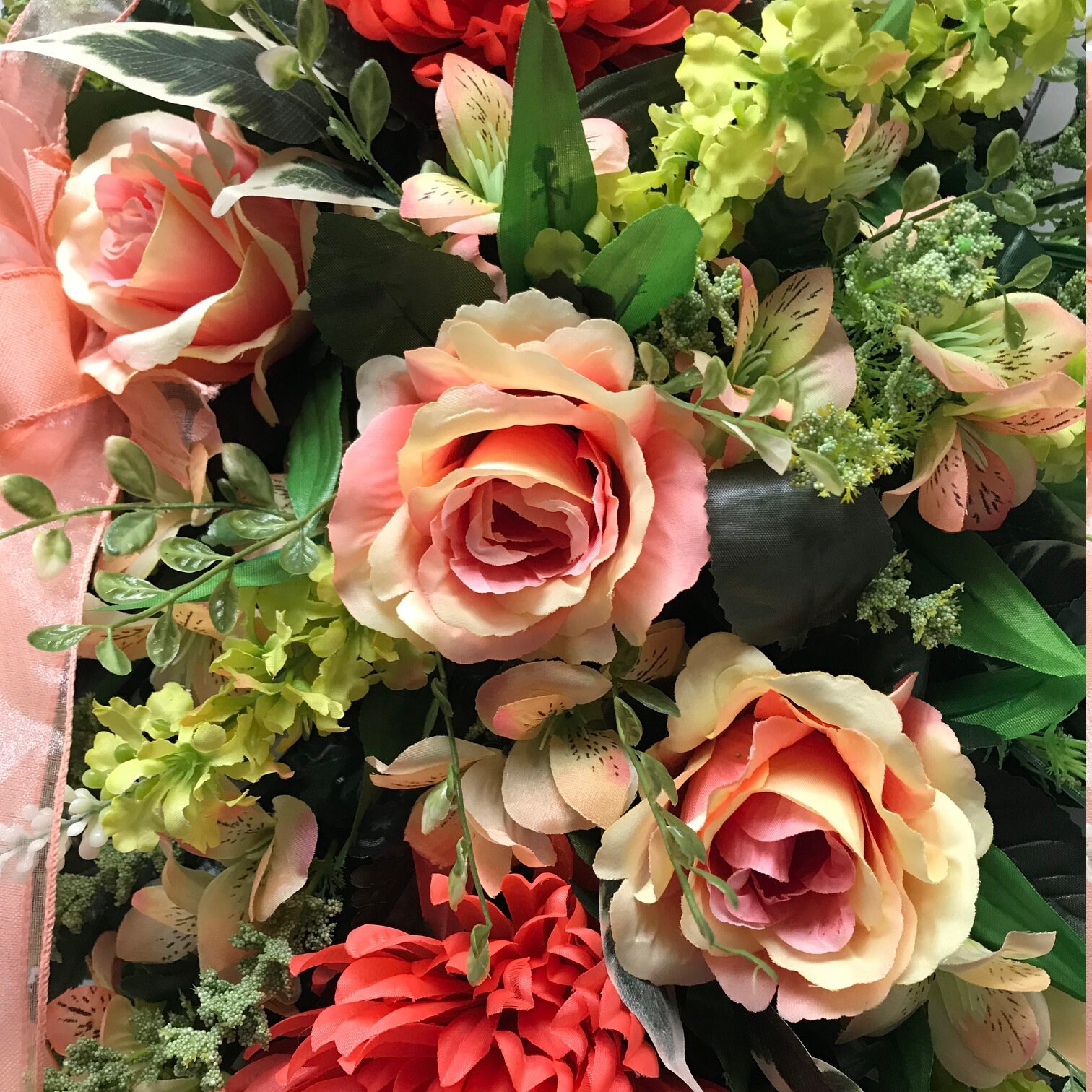 Spring Cemetery Spray With Metal Stand Included Peach Silk - Etsy