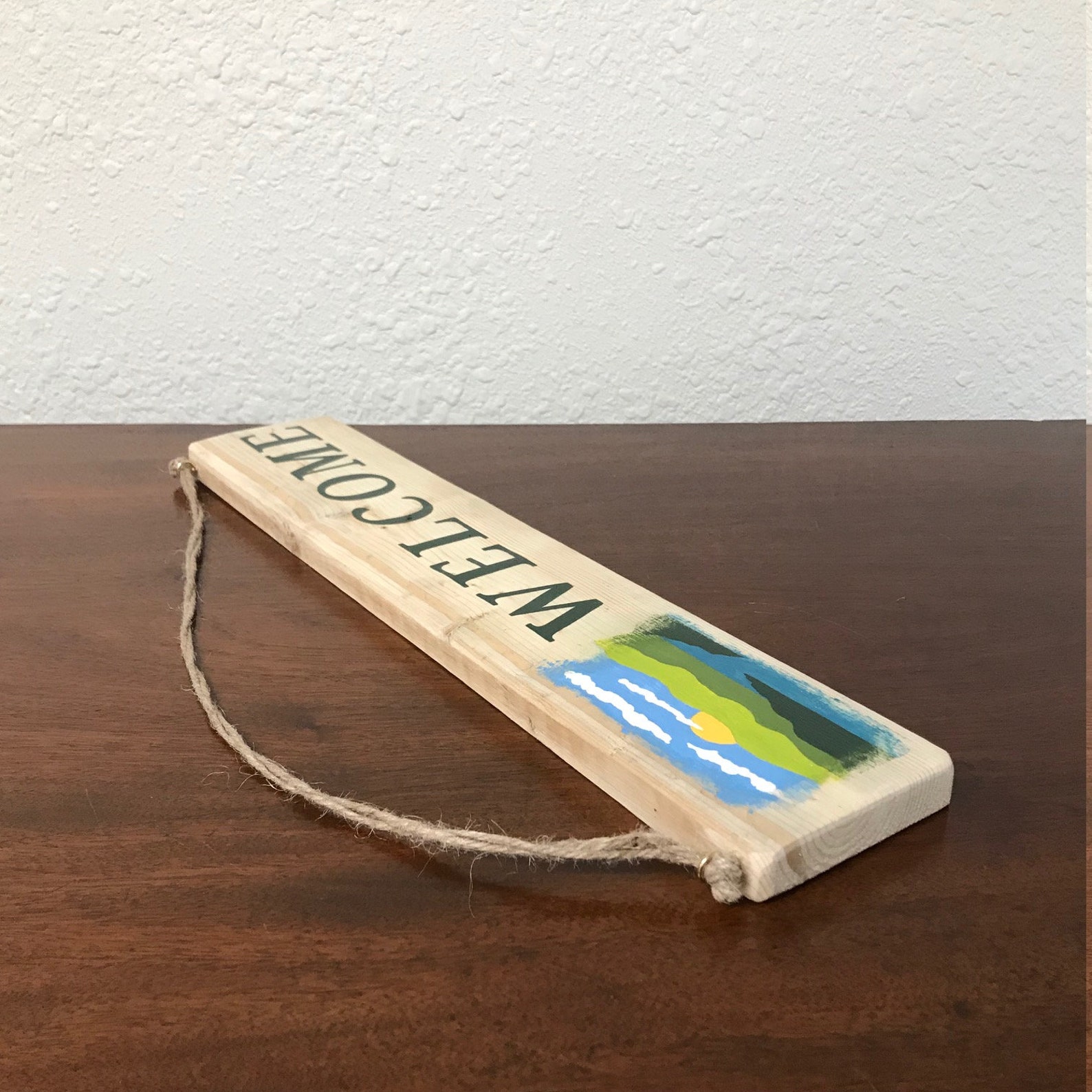 Welcome Sign With Twine Hanger Hand Painted Wood Sign Home - Etsy