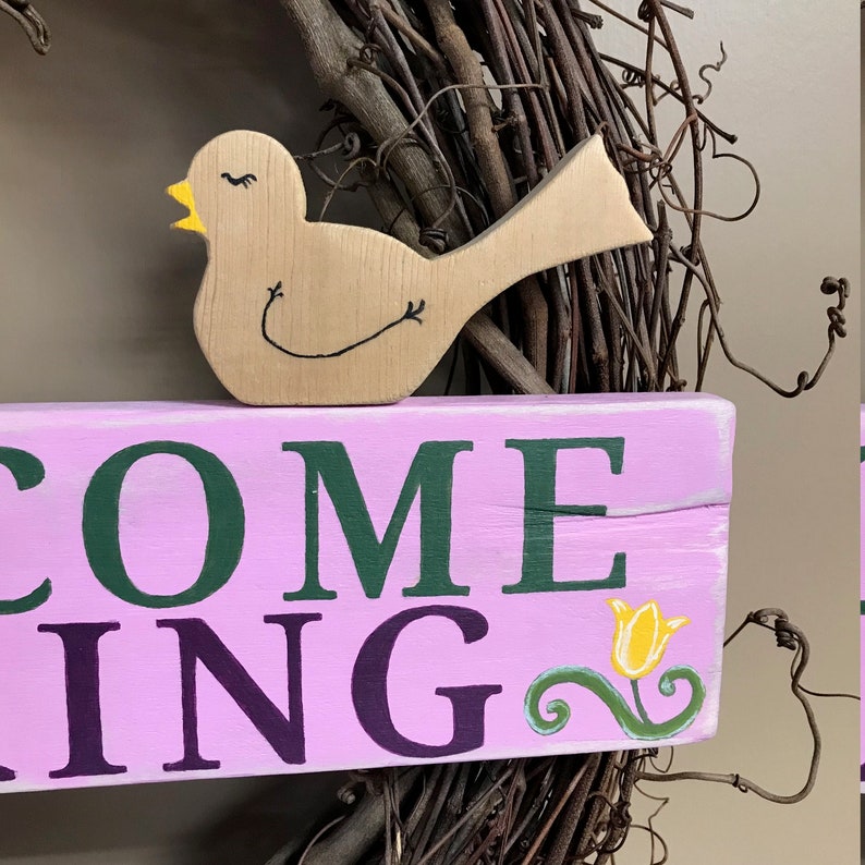 Welcome Spring Front Door Wreath Hand Painted Welcome Sign - Etsy