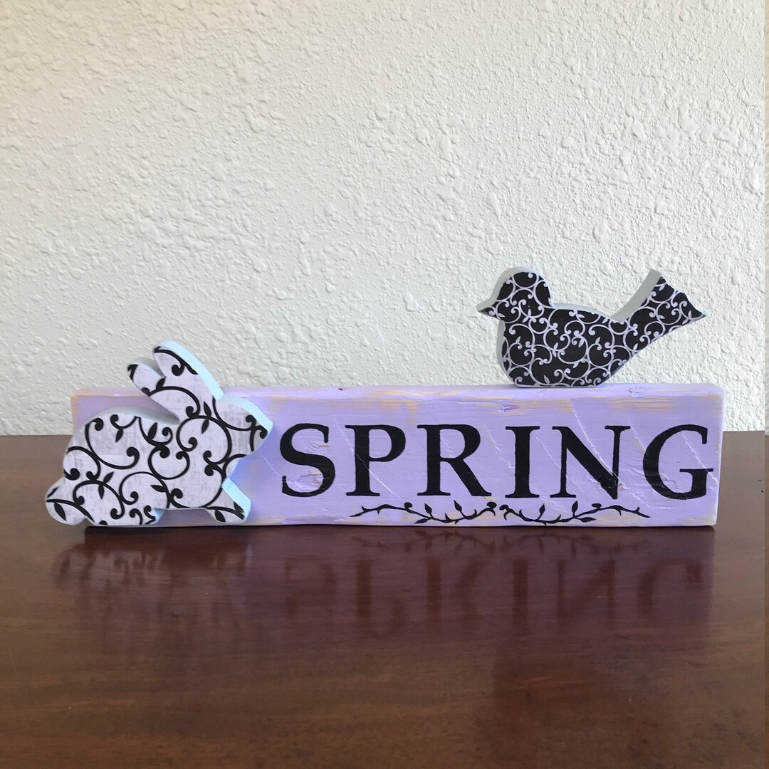Hand Painted Spring Sign, Decoupage Bunny and Bird, Wood Decor - Etsy