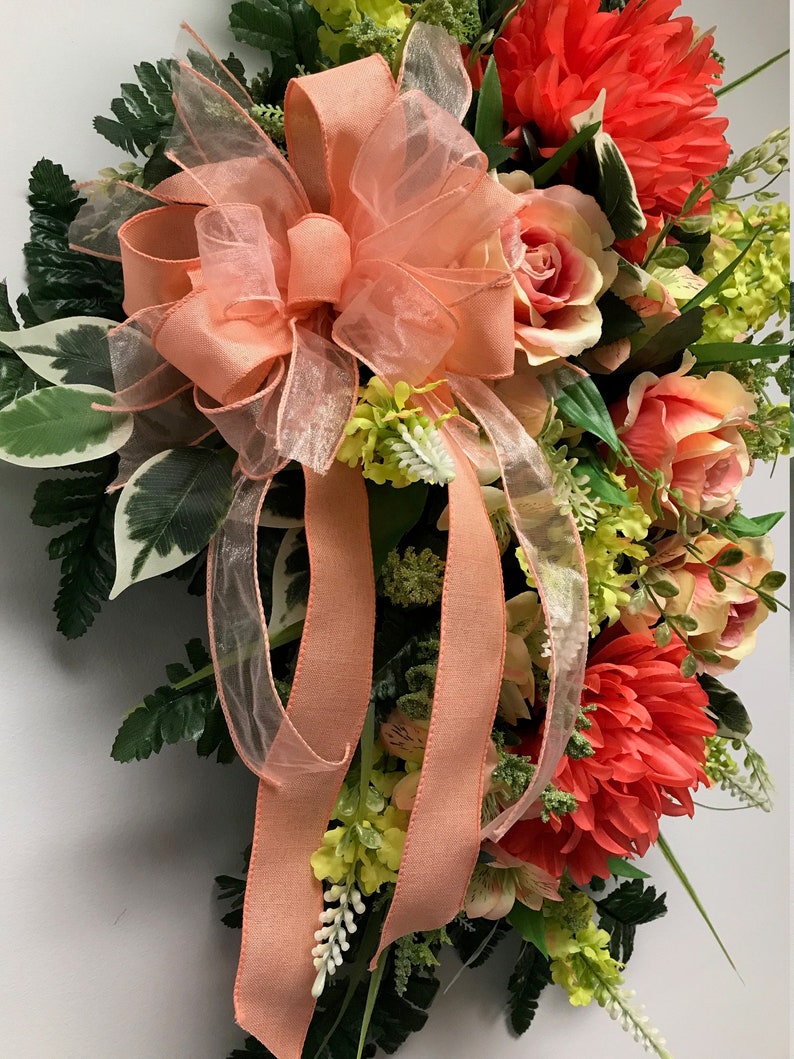 Spring Cemetery Spray With Metal Stand Included Peach Silk - Etsy