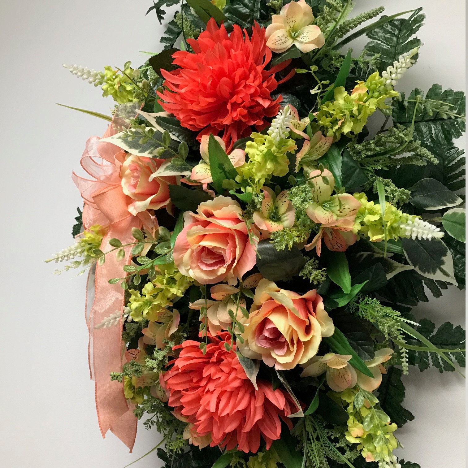 Spring Cemetery Spray With Metal Stand Included Peach Silk - Etsy