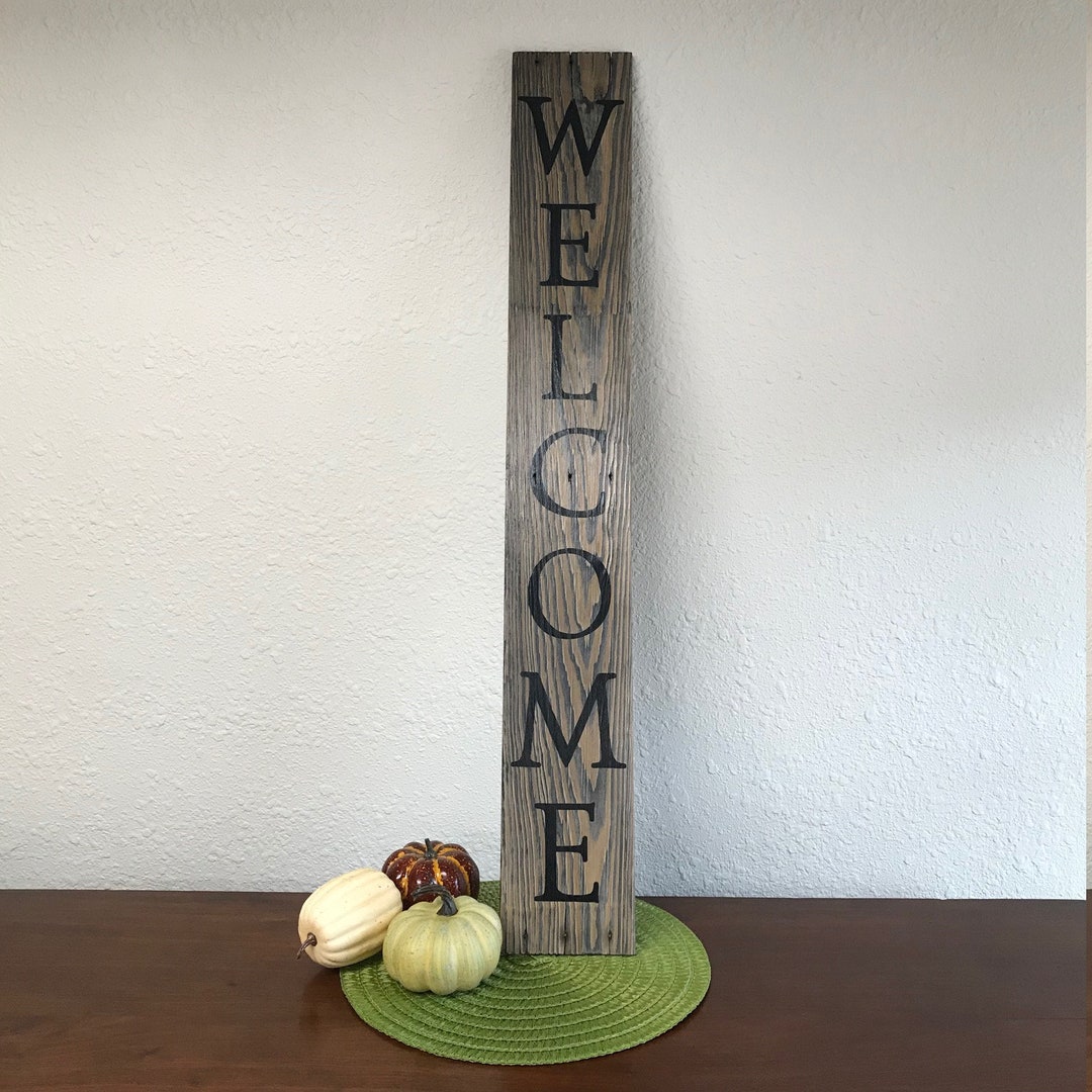 Vertical Welcome Sign, Pallet Wood Welcome Sign, Rustic Hand Painted ...