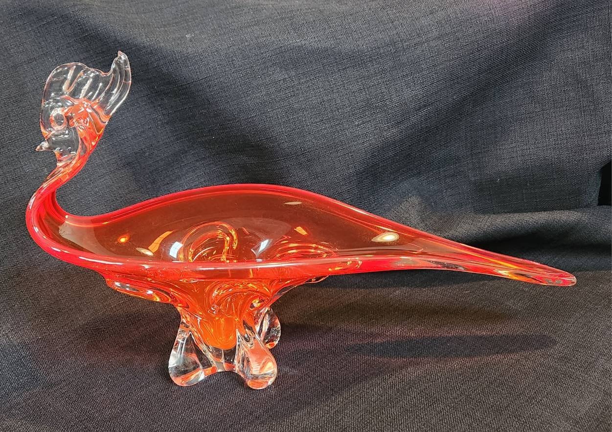 Mid Century Glass Art - Murano Lorraine Chalet Glass Bird Bowl ...