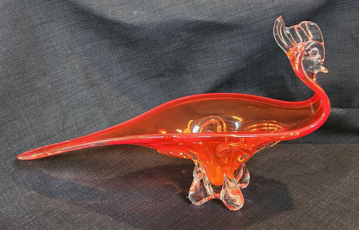 Mid Century Glass Art Murano Lorraine Chalet Glass Bird Bowl ...