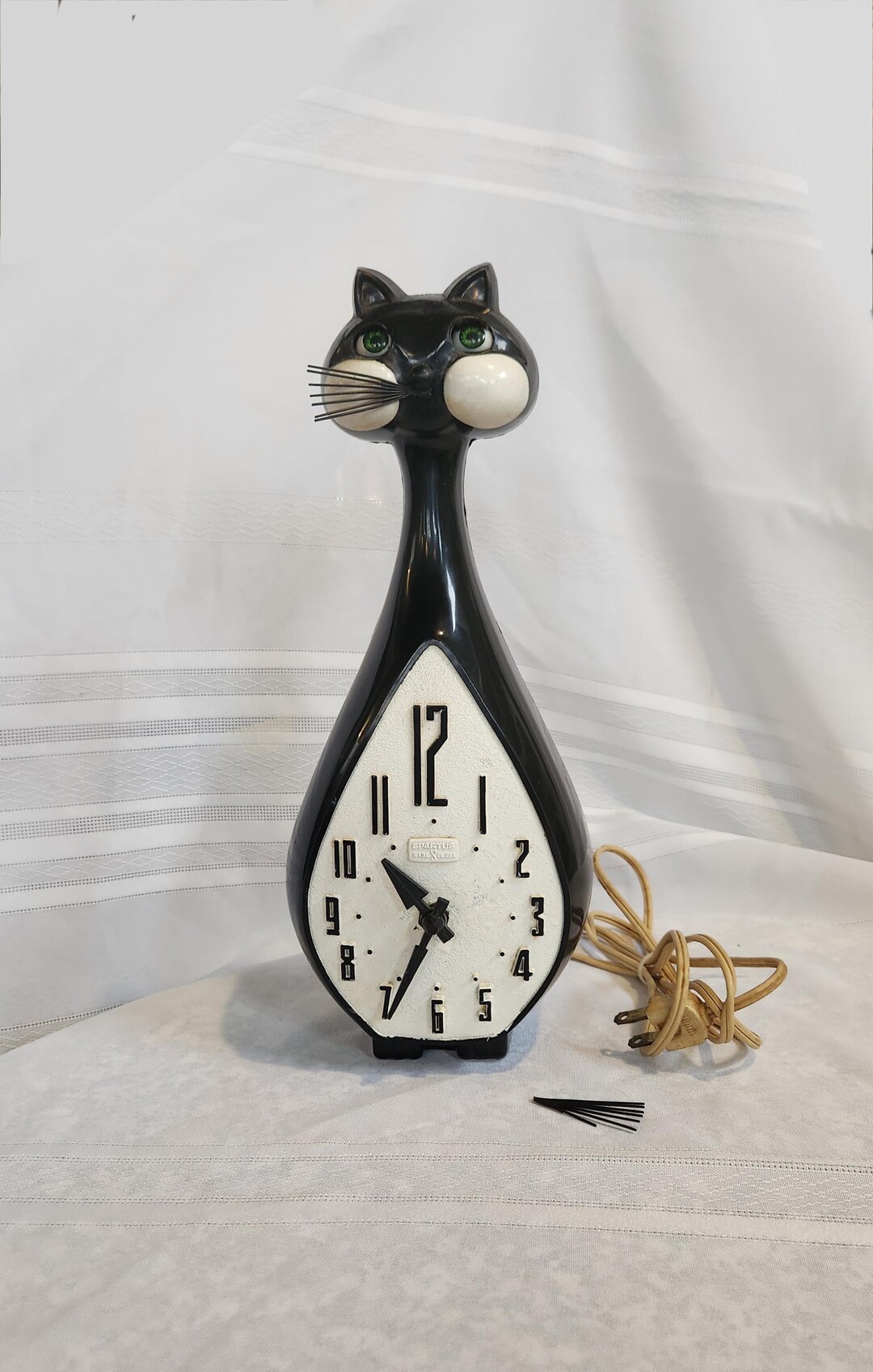 Vintage Spartus Cat Wall Clock - Black and White Cat - Etsy