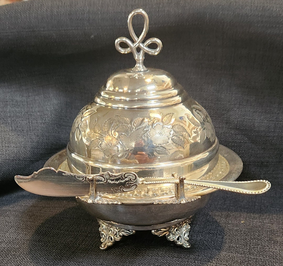 Silver Plate Footed Dome Butter Dish and Knife / Spreader - Etsy