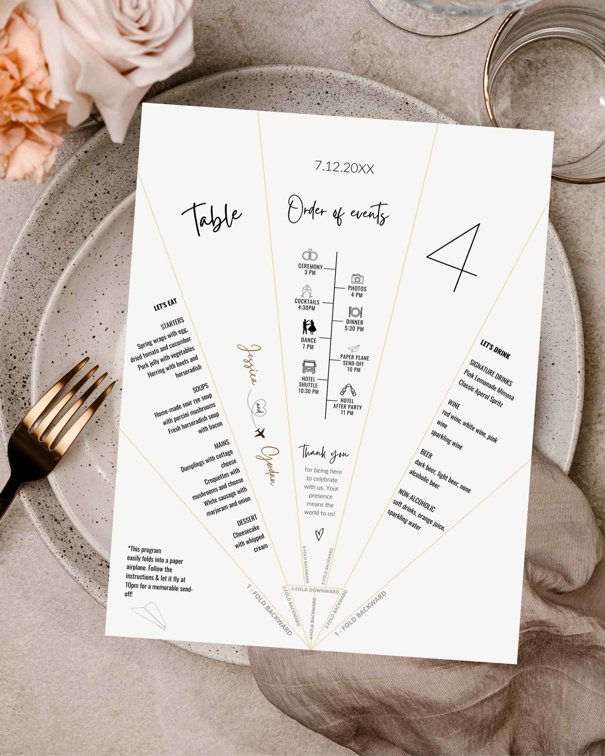 Wedding Paper Airplane Table Number, Order Events Timeline Menu Modern ...