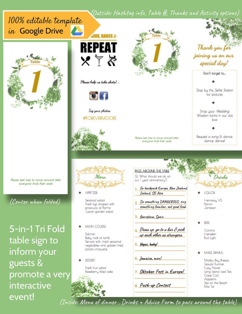 TABLE NUMBERS MENU Printable Trifold Activities List Advice - Etsy