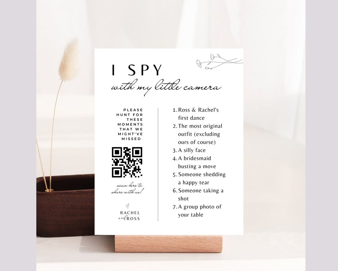 I Spy Wedding Game With QR Code Photo Scavenger Hunt Wedding Sign Card ...