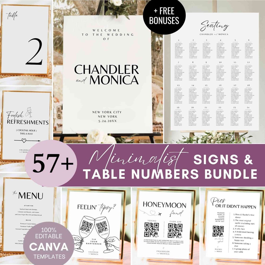 Wedding Sign Bundle Monogram Wedding Signs and Table Number Bundle ...