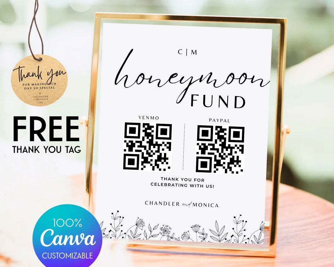 Honeymoon Fund Qr Code Sign Canva Editable Template Qr Code - Etsy