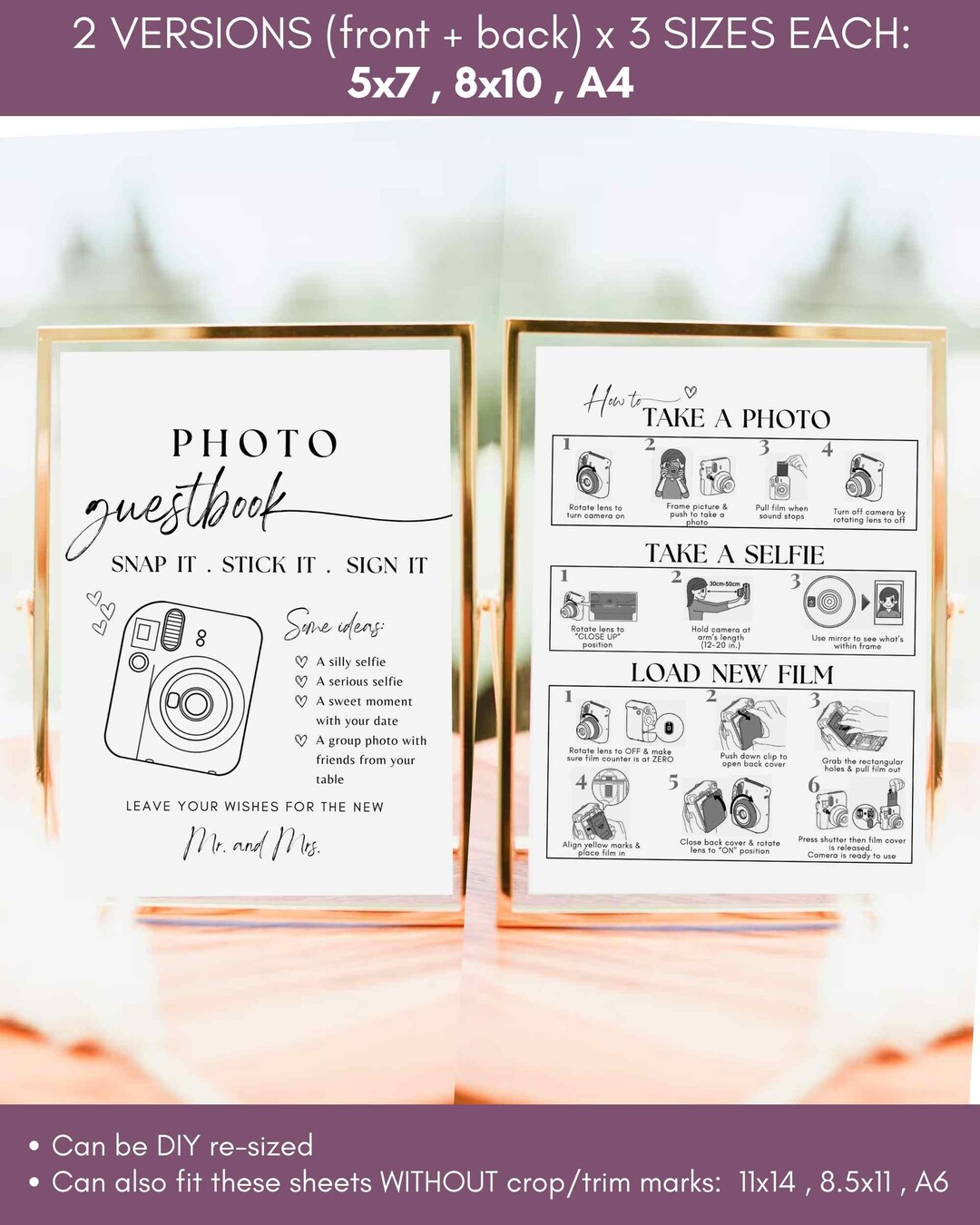 Wedding Photo Guest Book Sign Instant Mini 12 Instructions - Instant ...