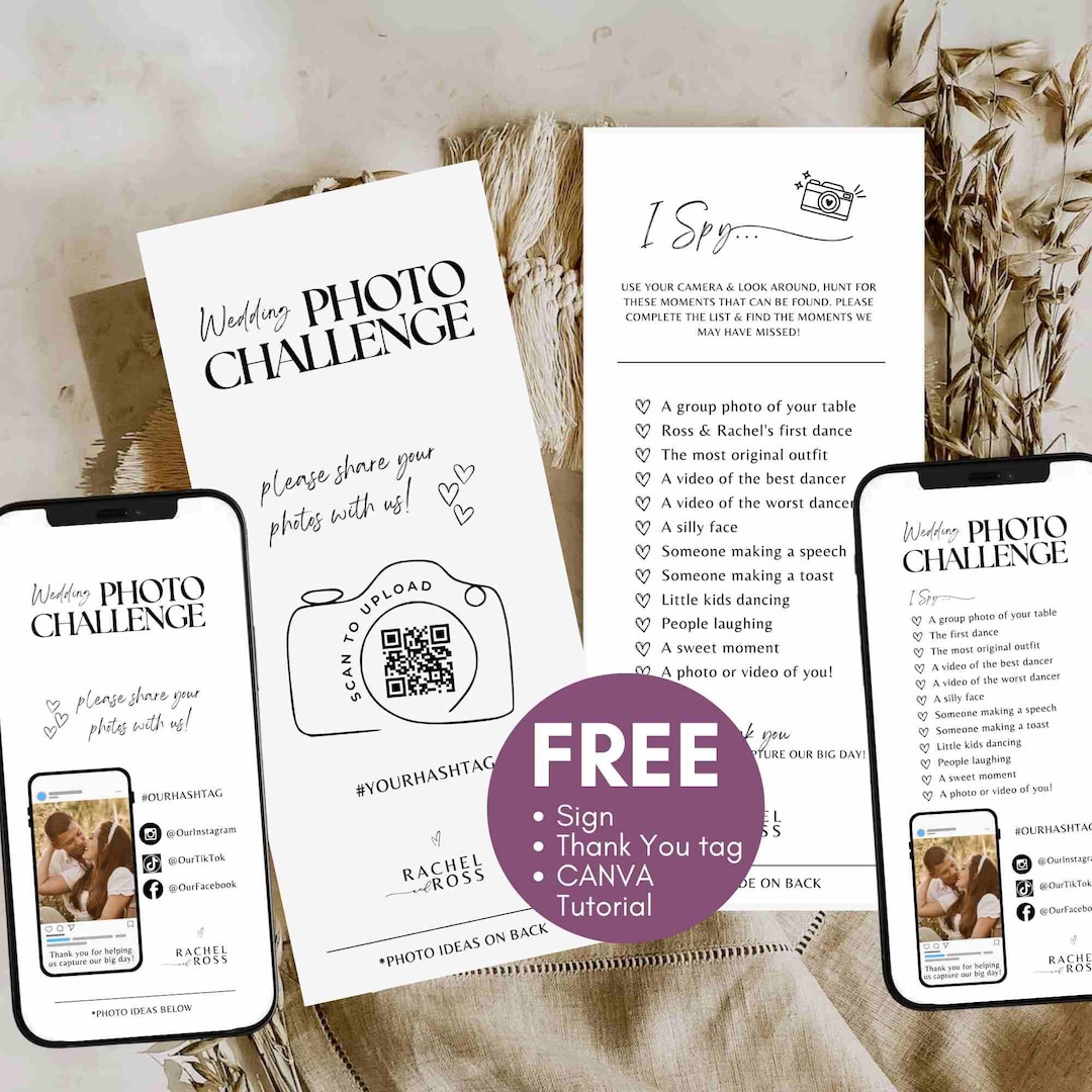 Wedding Photo Challenge Scavenger Hunt I Spy Wedding Game Card ...