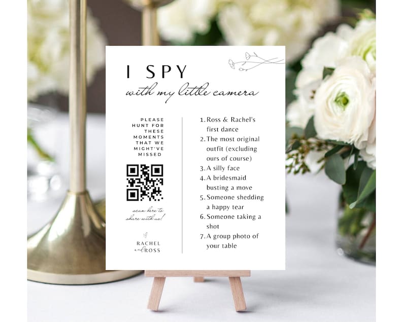 I Spy Wedding Game With QR Code Photo Scavenger Hunt Wedding Sign Card ...
