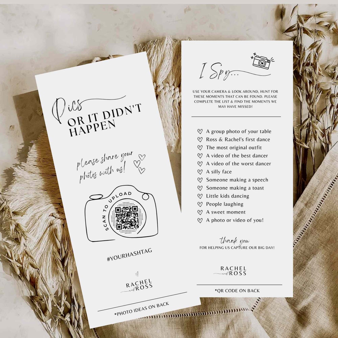 Pics or Didn't Happen I Spy Wedding Game Template - Photo Hunt Card ...