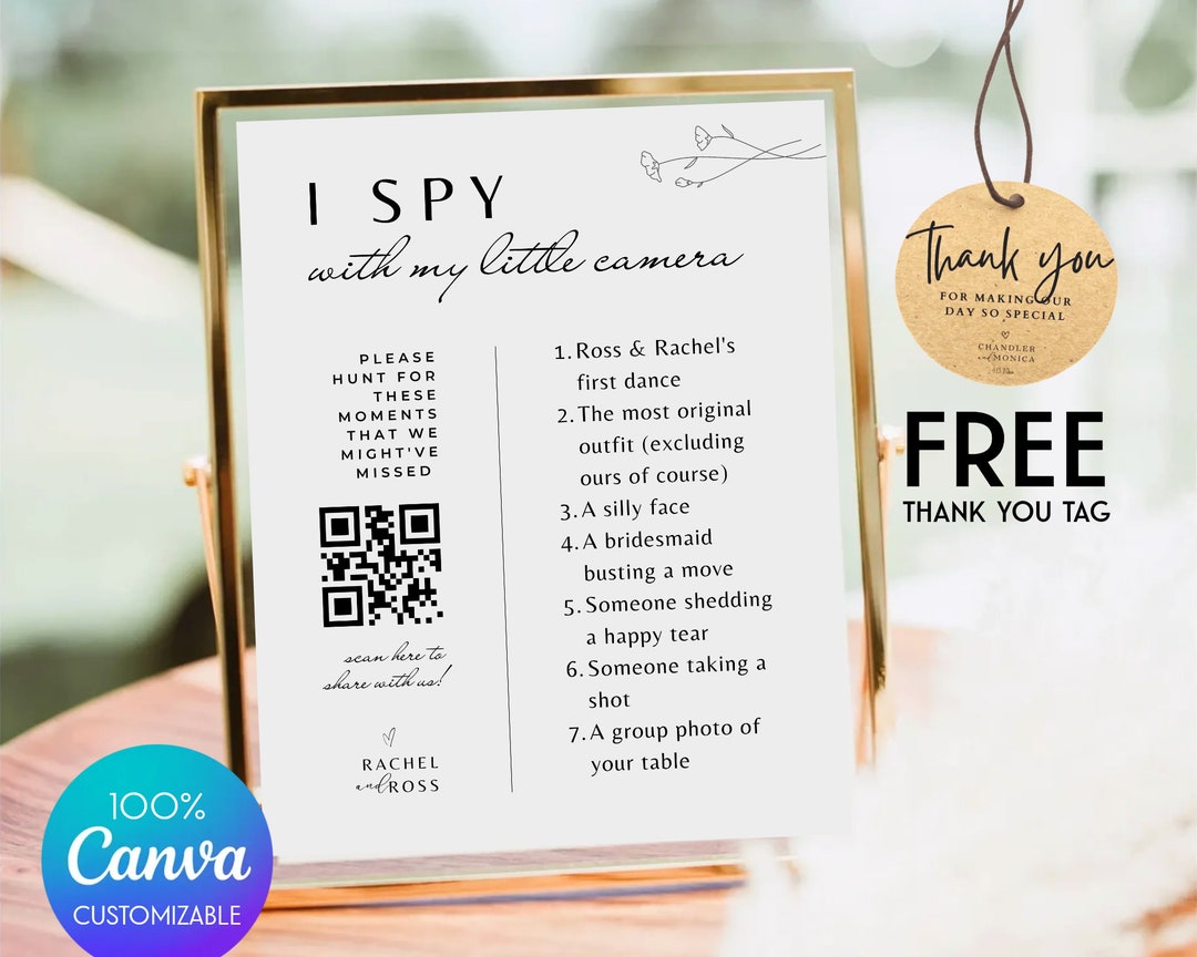 I Spy Wedding Game With QR Code Photo Scavenger Hunt Wedding Sign Card ...
