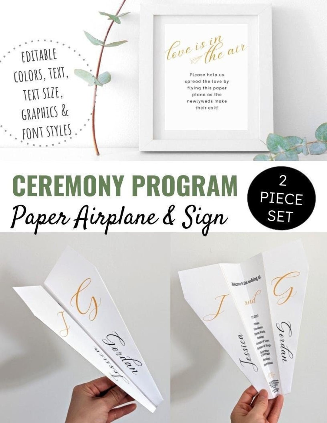 Wedding Paper Airplane Ceremony Program Fancy Elegant Save the Date ...