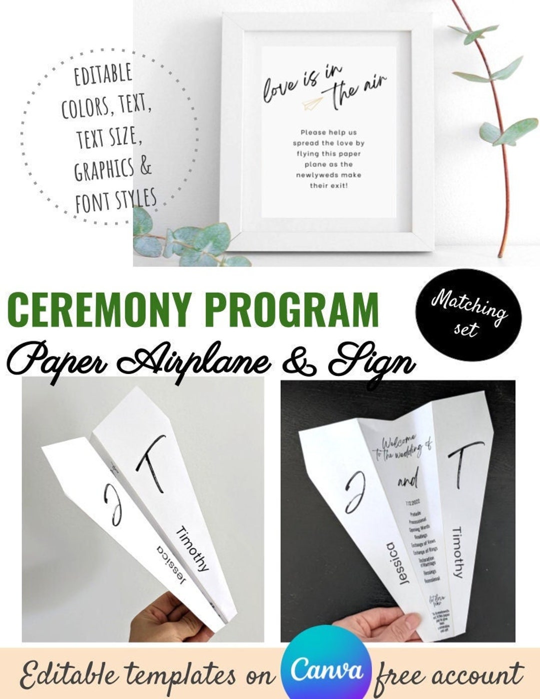 Printable Wedding Paper Airplane Ceremony Program Save the Date ...